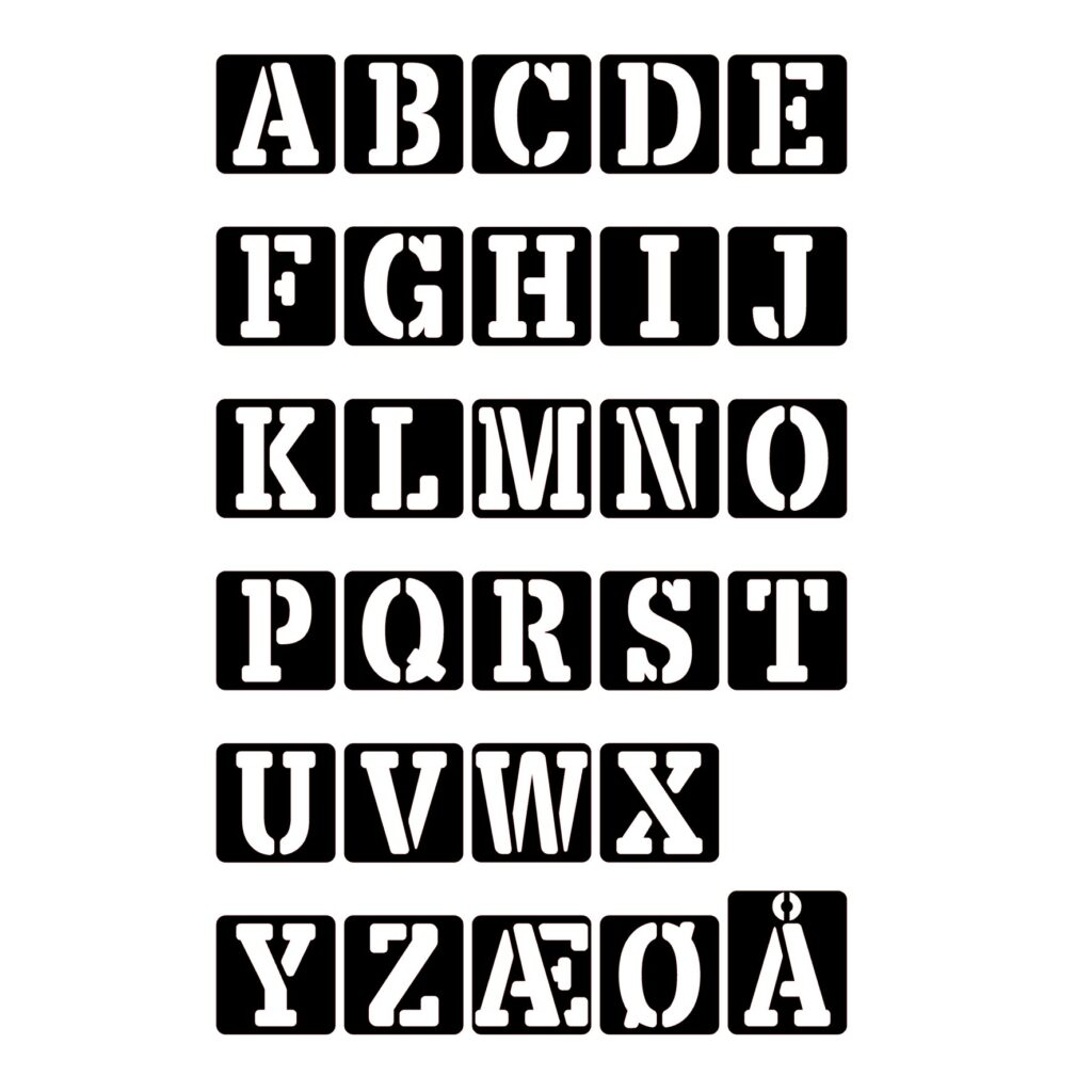 Alfabet Skråskrift Stencil – 3,8 cm Bogstaver