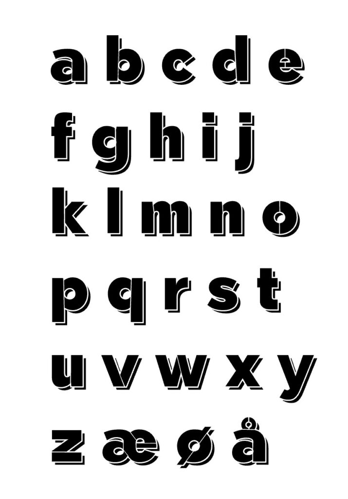 Bogstav skabelon - Brede skygge bogstaver - små bogstaver