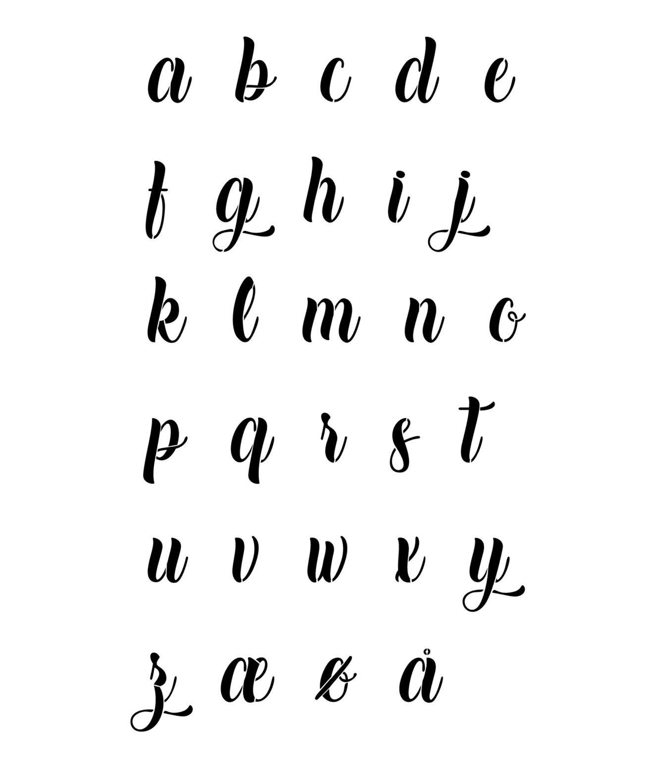 Moderne Skråskrift - Små Bogstaver A-Å